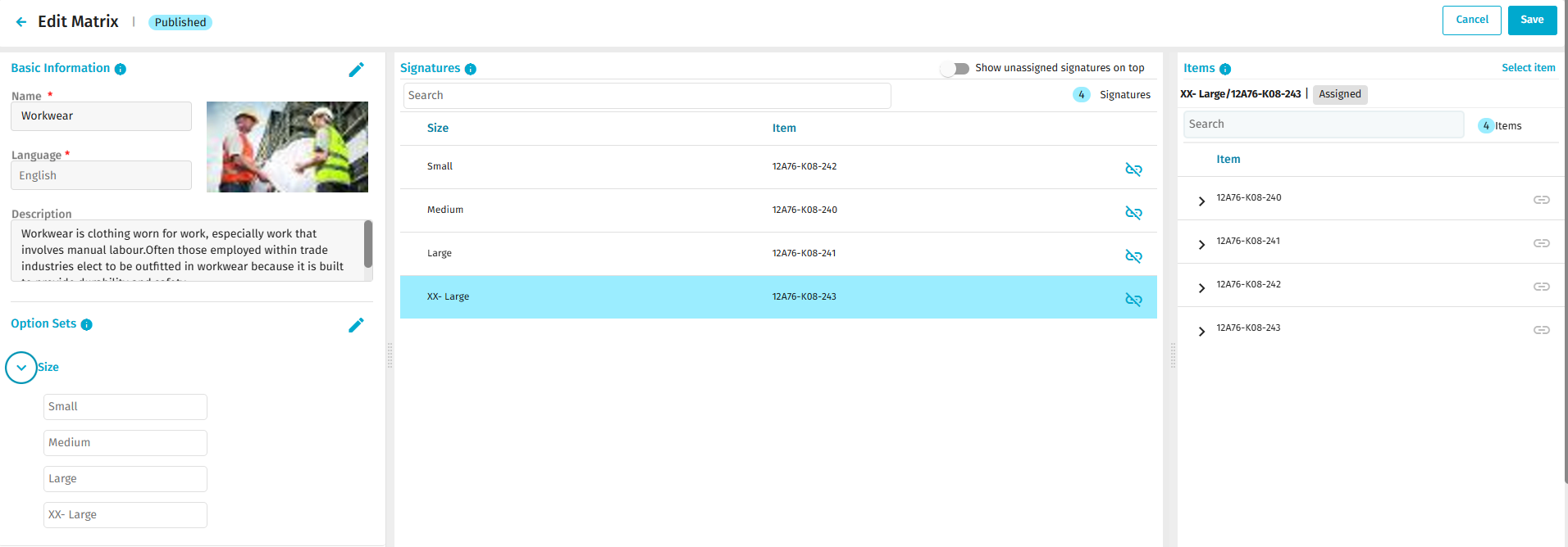 Buyer matrix user interface